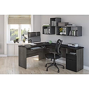 Bestar Norma L-Shaped Desk, 71W, Black & Bark Gray