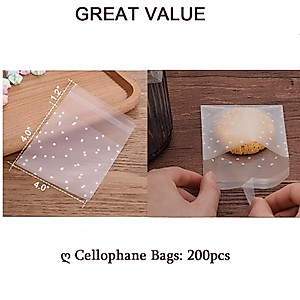 Greengoal 200pcs Resealable Cellophane Bags, Resealable Plastic Bags, Self Sealing Cello Bags - for Bakery, Candle, Soap, Cookie Poly Bags - 4x4 inch