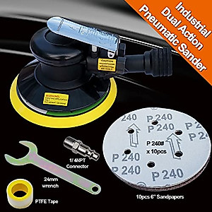 MOMODA Professional Air Random Orbital Sander, 6 inch Dual Action Pneumatic Sander Suitable for Heavy Duty and Connect to Vacuum Cleaner