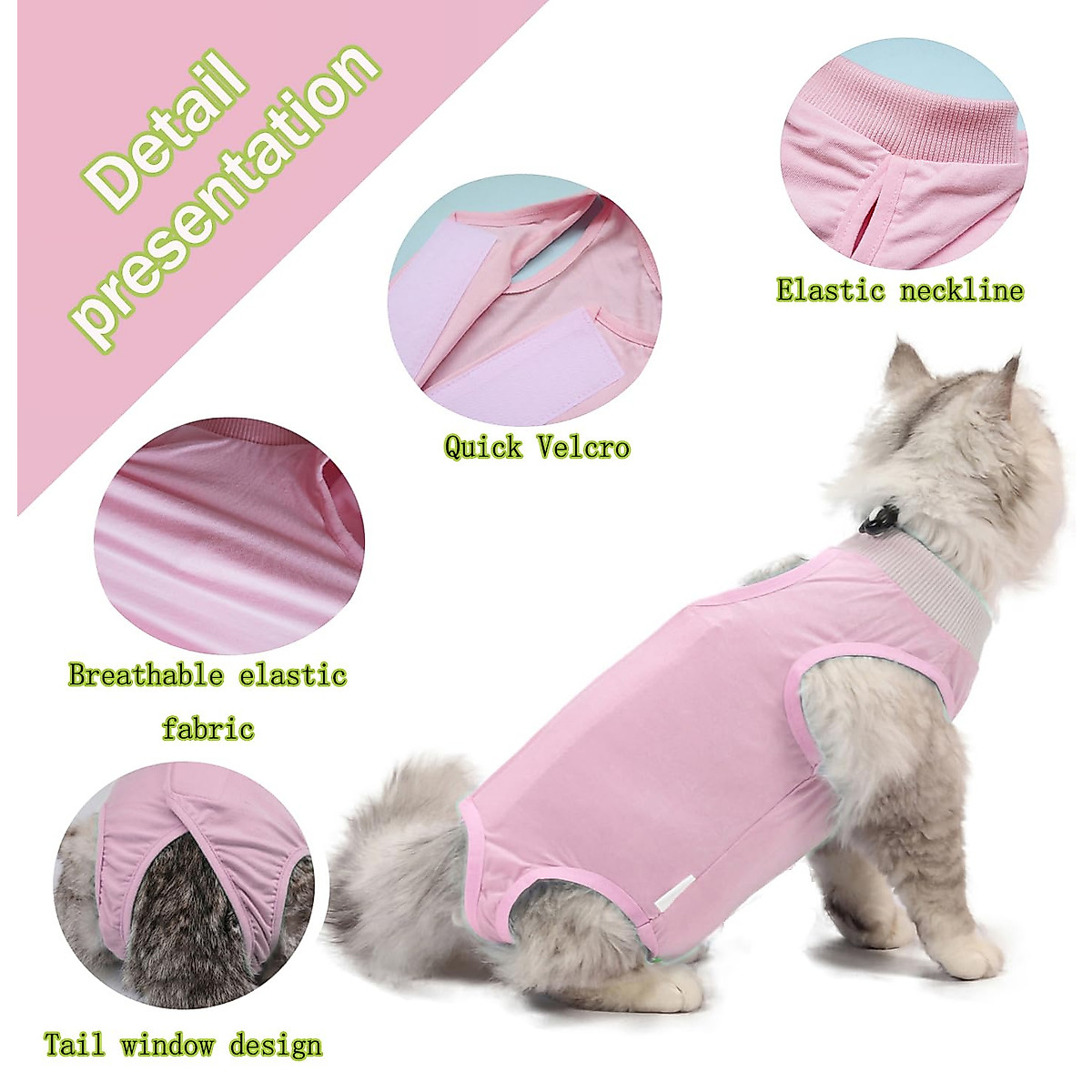 Cat Surgery Suit Surgical Cat Professional Recovery Suit for Abdominal Wounds or Skin Diseases, E-Collar Alternative for Cats and Dogs, After Surgery Wear, Cat Surgical Mask (M, Pink)