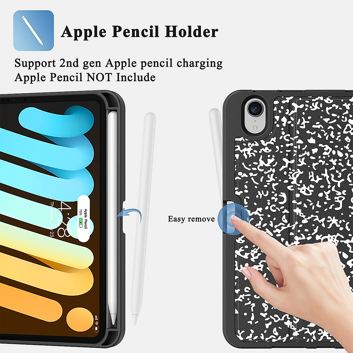 Supveco Case for iPad Mini 7 (A17 Pro) 2024/iPad Mini 6 2021 8.3 Inch with Pencil Holder-[Auto Wake/Sleep],Slim Protective Case with Soft TPU Back Cover for iPad Mini 7th/6th Generation(Book)