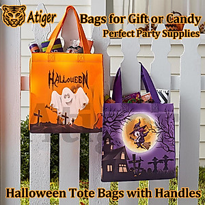 Atiger 6 Pcs Halloween Trick or Treat Bags, Halloween Candy Tote Bags with Handles for Kids, Reusable Halloween Non-Woven Gift Bags for Halloween Party Supplies Favors