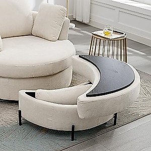 360° Swivel Accent Barrel Chair and Half Crescent Moon Storage Bench Large Ottoman with 4 Pillows,Upholstered Oversized Leisure Round Loveseat Recliner Sofa Chaise Lounge Circle Armchair for Club