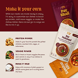 The Cumin Club Indian Ready to Eat Meals Pack of 5 |10 Servings - Paneer Tikka Masala, Sambar Idly, Pav Bhaji, Methi Matar Malai, Dal Tadka - Instant Food Just Add Hot Water, No Preservatives