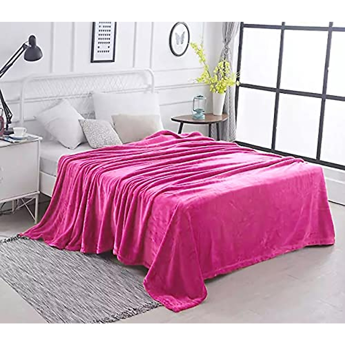 Home Must Haves Solid Hot Pink Affordable Bed Blanket Bedding Throw Fleece Super Soft Warm (Queen), (Hot Pink Blanket 1)