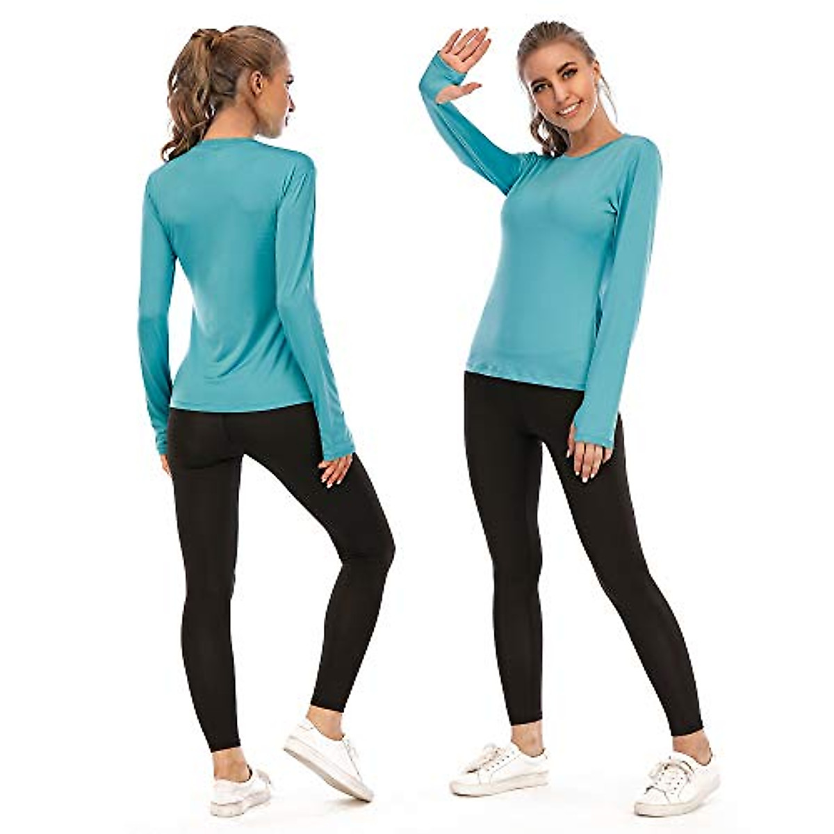 Womens Long Sleeve UV Sun Protection Shirts Thumbhole Athletic Running Workout Tee Tops UPF 50+