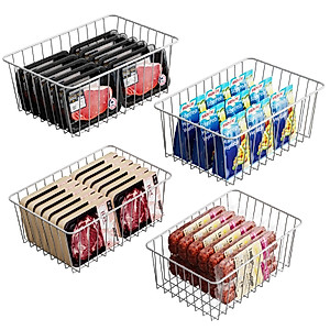 iSPECLE Freezer Organizer Bins - 4 Pack Medium Upright Freezer Baskets for 14 to 15.5 cu.ft Stand up Freezer, Easily Sort and Get Food, Air Circulation Stop Food Sliding out from Freezer, White