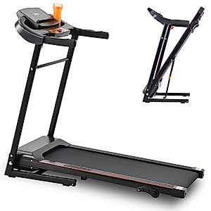 Treadmill, Home Folding Treadmill for Home Workout, 5" LCD Screen, Shock-Absorbent Running Deck, Device Holder - 265 LB Capacity (Steel)