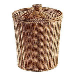 Coasta Woven Basket Trash Can Round Rattan Waste Basket with Lid Planter Woven Baskets Wicker Wastebasket Garbage Bin