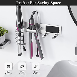 Tindbea Hair Dryer Holder Curling Iron Holder Flat Iron, Blow Dryer Holder Wall Mount, 3 in 1 Bathroom Hair Tool Organizer Rack for Universal Dryer, Brushed Nickel