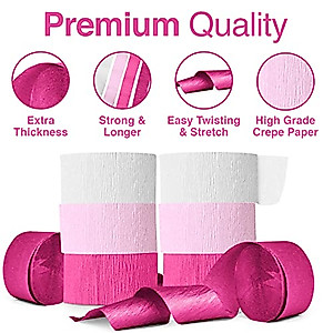 Pink Crepe Paper Streamers, Pink Party Decorations - 8 Large Rolls, 2in x 120ft Each Roll - Decorative Creped Roll for Birthday, Festival, Wedding, Backdrop or Photo Booth Decoration and Flower Making