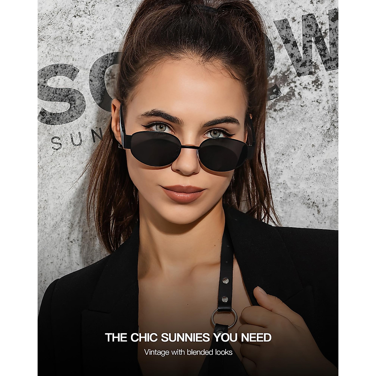 SODQW Retro Oval Sunglasses for Women, 90s Vintage Designer Ladies Shades Trendy Fashion Sun Glasses