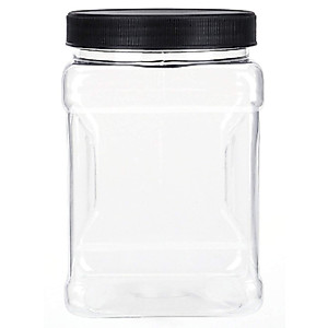 Lawei 6 Pack Clear Plastic Jars with Lids - 32 Oz Square Plastic Jars Containers with Easy Grip Handles Plastic Storage Jars for Dry Goods Cookies Candy and More