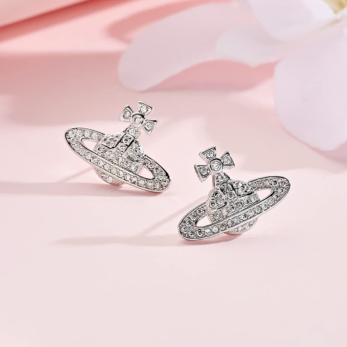 Medsor Saturn Earrings Aesthetic Cubic Zircon Silver Saturn Stud Earring