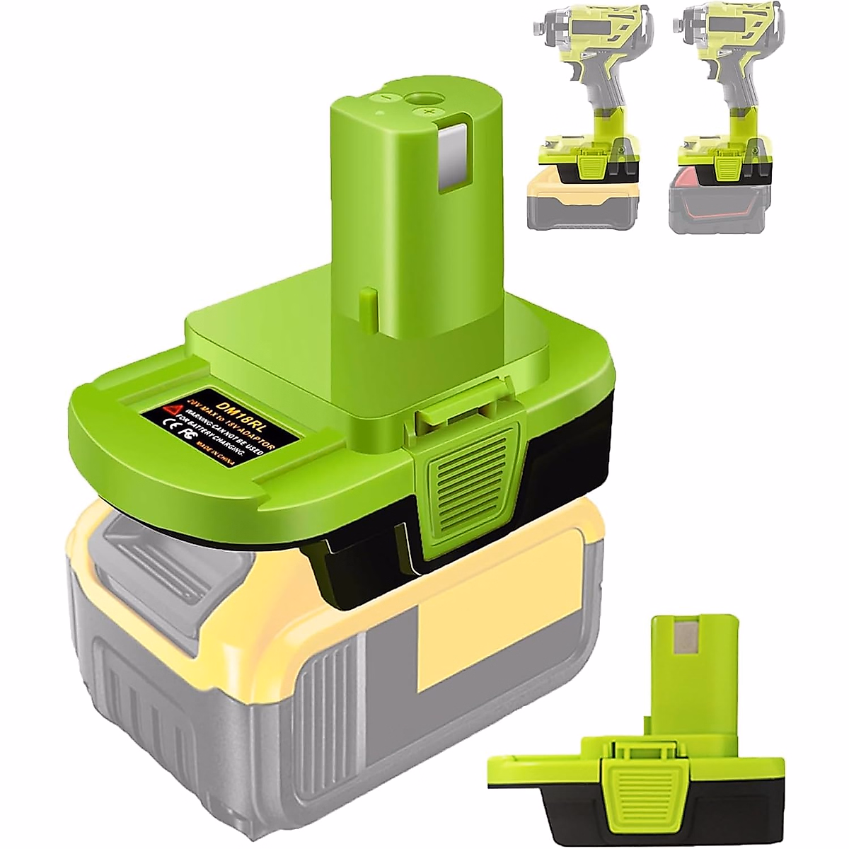 URUN DM18RL Battery Adapter for Dewalt 20V to Replace for Ryobi P108 P109 Battery, for Milwaukee M18 18V Battery Convert for Ryobi 18V Power Tools with USB Port-Green (No Battery)