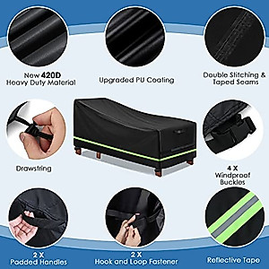 GARPROVM Chaise Lounge Cover, Waterproof 420D Heavy Duty Patio Outdoor Lounge Chair Cover, 2 Handle, PU Coating, Reflective Tape, UV Resistant & Tear-Resistant, 2 Pack - 79‘’ L x 30‘’ W x 28‘’H