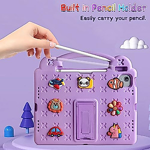 for iPad Air 5th/4th Generation Case,iPad 10th Generation Case 10.9'', iPad Pro 11 Inch Case 2022 2021 2020 with Straps Stand Handle Pencil Holder DIY Accessories,EVA Shockproof Cover for Kids-Purple