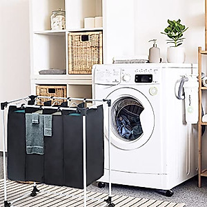 Laundry Sorter,Rolling Laundry Hamper 4-Bag Laundry Sorter Cart with Wheels 4 Removable Bags for Clothes Storage Lightweight Black