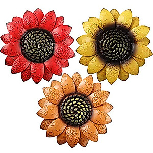 Syhood 3 Pcs 13 Inch Metal Flower Wall Decor Metal Sunflower Wall Decor Wall Art Decorations Sunflower Yard Garden Decor Hanging for Bedroom Indoor Outdoor Decor (Classic Style,13 x 13 x 1.6 Inch)