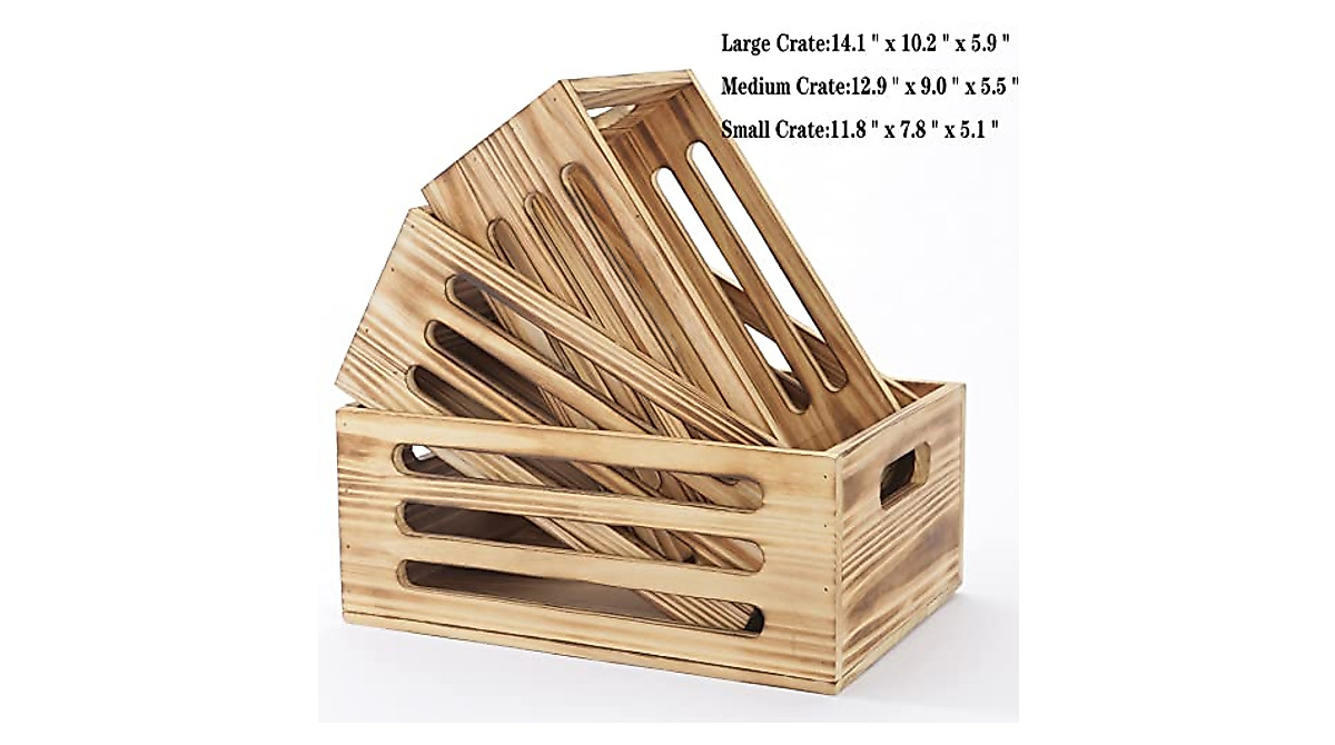 Set of 3 Wooden Crates for Storage & Decor | Farmhouse Style