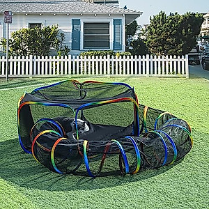 LUCKITTY Outdoor Rainbow Cat Enclosures Playground,Outside House for Indoor Cats Include Portable Cat Tent, Circle Cat Playpen Tunnel, for Cats, Kitty and Small Animals,Within Storage Bag