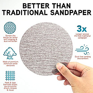 LotFancy 5 Inch Sanding Discs, 60PCS 80 100 120 180 240 320 Grit Mesh Abrasive Dustless Sandpaper Assortment for Car, Woodworking - Hook and Loop Random Orbital Sander Round Sand Paper