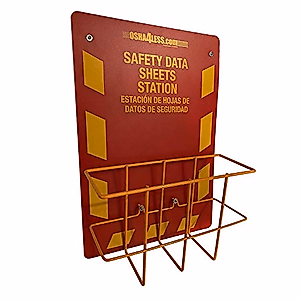 SDS Display Rack and Binder Set -Includes Bilingual Heavy Duty 3-Ring Binder with 3 Inch Capacity Holds Over 700 Sheets, Metal Wire Rack, Highly Visible Wall Mount Station, Detachable Chain and Hook, Mounting Hardware with Instructions