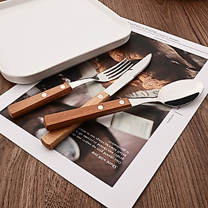 Reusable Wood Handle Flatware Set for 8 - Uniturcky 304 Stainless Steel Silverware Set Includes 8 Each Forks Spoons and Knives - Eating Utensils Cutlery Set for Home Restaurant (24PCS, Log)