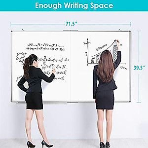 Large Magnetic Whiteboard, maxtek 72 x 40 Magnetic Dry Erase Board Foldable with Marker Tray 1 Eraser 3 Markers and 6 Magnets| Wall-Mounted Aluminum Memo White Board for Office Home and School