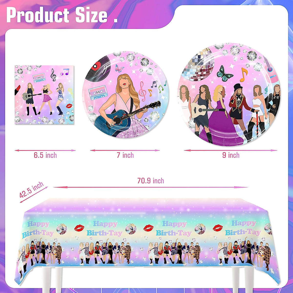 81pcs Birthday Party Decorations Plates, Birthday Party Supplies Include 40pcs Plates 40pcs Napkins 1pc Tablecloth Music Party Plates for Music Party Decorations Serves 20 Guests