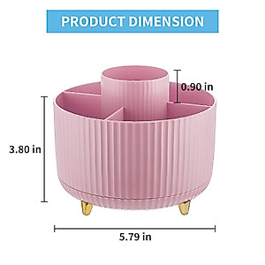 Marbrasse Desk Organizer, 360-Degree Rotating Pen Holder, Desk Organizers and Accessories with 5 Compartments Pencil Organizer, Art Supply Storage Box Caddy for Office, Home(Pink/Purple Random)