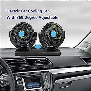 Car Cooling Fan, YYoomi Cigarette Lighter Electric 12V Car Fans with 360° Rotatable Dual Head, Automobile Vehicle Fan for Car Truck, SUV, RV, Boat, Powerful & Quiet