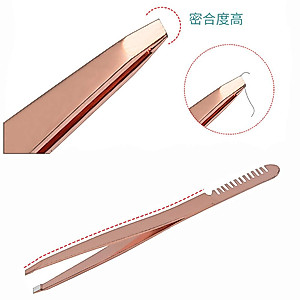 Amaok Eyebrow Tweezer with Comb - Tweezer Slant Tip, Professional Stainless Steel Slant Tip Tweezer - The Best Gold Precision Eyebrow Tweezers