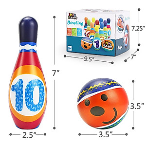 iPlay, iLearn Kids Bowling Toys Set, Toddler Indoor Outdoor Activity Play Game, Soft 10 Foam Pins Two Balls Set, Educational Birthday Party Stocking Stuffer Gift 18 24 Month 2 3 Year Children Boy Girl