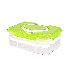 2-Tier Deviled Egg Container Deviled Egg Holder with Lid and Handle Removable Tray for Refrigerator Freezer Storage, Holds 24 Eggs (Green)