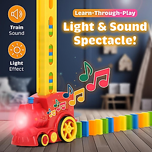 300 Pcs Domino Train Set - Automatic Rally Setter for Boys & Girls - Ages 4-10 - Montessori Toy with Colorful Tracks - Christmas & Creative Birthday Toy, Automatic Block Laying Stacker Game