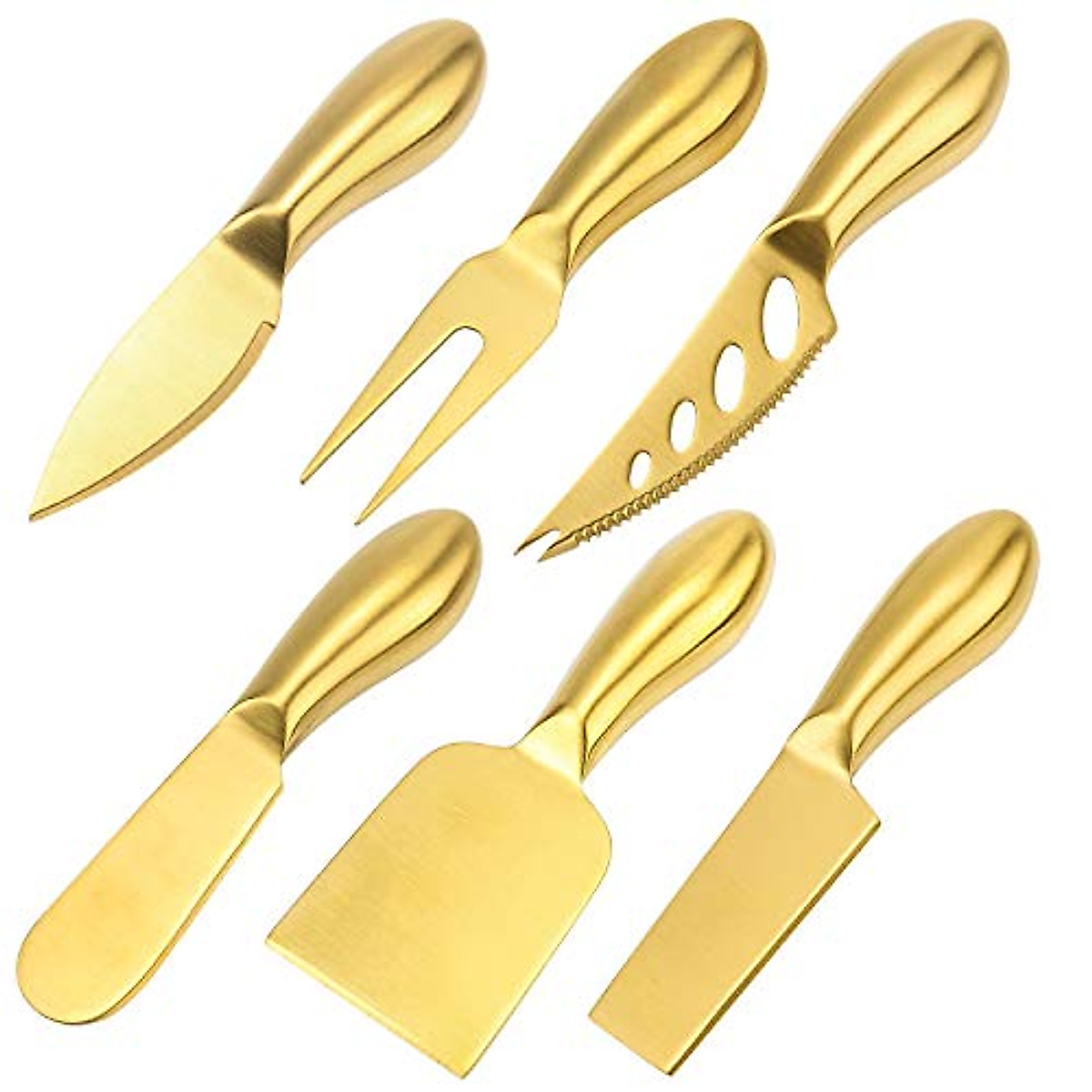 Premium 6-Piece Golden Cheese Knife Set, Stainless Steel Cheese Cutter Cheese Fork Slicer,Cheese Tool Collection, Cheese Spreaders for Christmas Gift