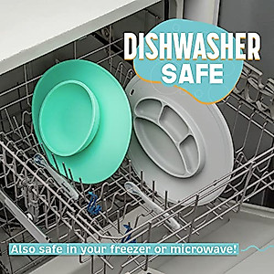 Upward Baby Suction Plates & Bowls for Baby -Toddler Essentials Silicone Baby Plate & Bowl with 2 Baby Spoons Self Feeding 6 Months - Kids Plates Baby Utensils & Baby Feeding Supplies BPA Free