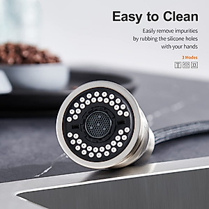 TIORIY Pull Down Kitchen Sink Faucet Sprayer Head Replacement with 15 Adapters, Brushed Nickel 3-Function Kitchen Faucet Spray Nozzle, Kitchen Sink Sprayer Head Attachment