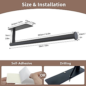 Paper Towel Holder Under Cabinet - Black Wall Mount Paper Towel Hanger, Stainless Steel, Self-Adhesive or Drilling, for Kitchen, Bathroom, RV