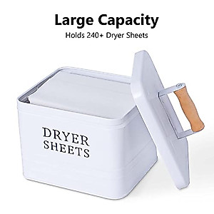 DAYA FASHION Dryer Sheet Holder, Metal Farmhouse Dryer Sheet Dispenser for Laundry Room, White Dryer Sheet Container with Lid, Fabric Sheet Holder Storage Bin