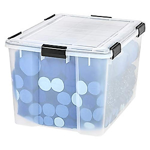 IRIS USA 74 Quart WEATHERPRO Plastic Storage Box with Durable Lid and Seal and Secure Latching Buckles, Weathertight, Clear with Black Buckles, 1 Pack