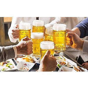 Mezchi 6 Pack Plastic Beer Mugs, 20 oz./600ml Beer Steins with Handles, Resuable Beer Drinking Cups, Clear Large Beer Mugs for Bar, Beverages, Alcohol, Freezable, BPA Free