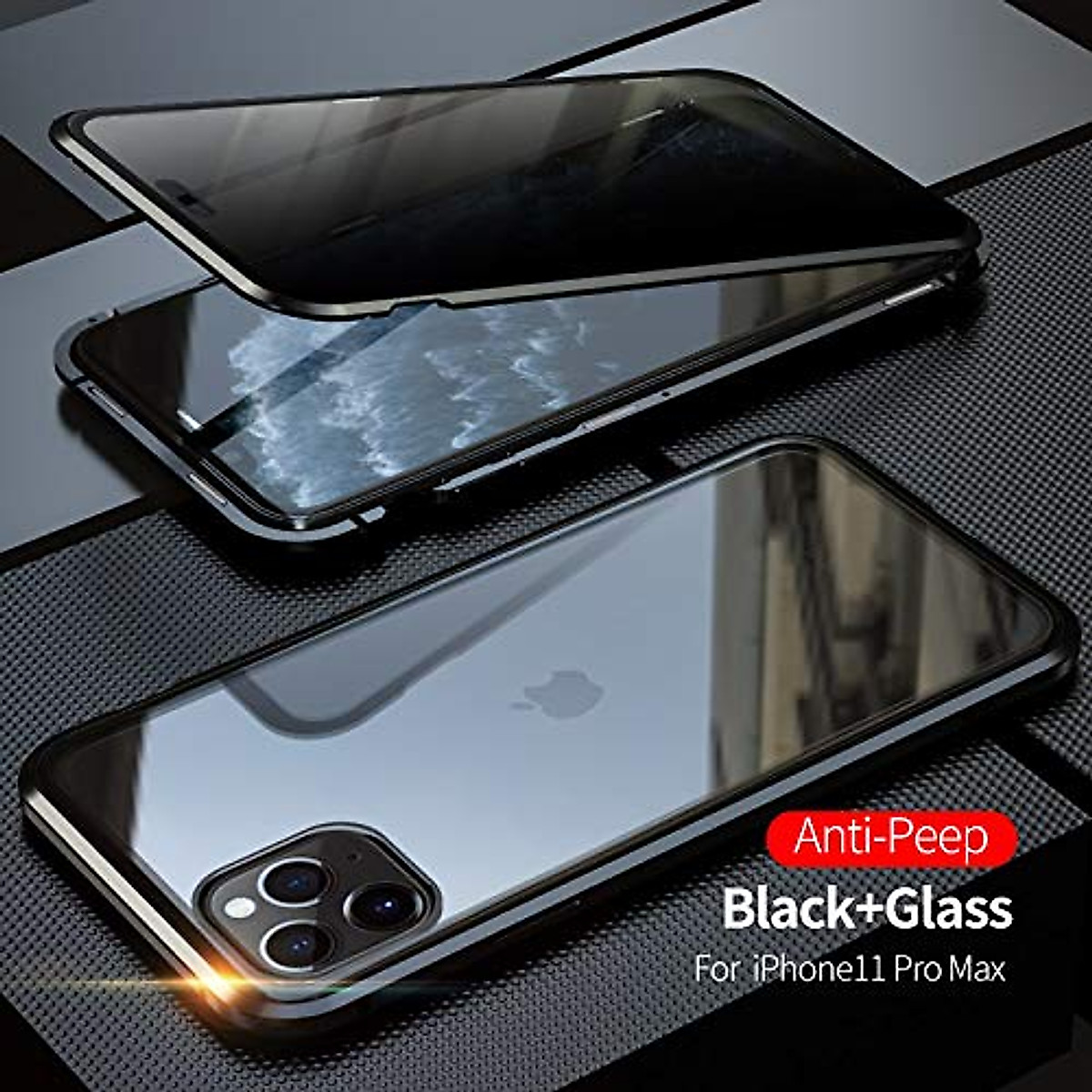 Guppy for iPhone 11 Pro Max Magnetic Case, Case with Built In Privacy Screen Protector Anti Spy Tempered Glass Slim Metal Aluminum Shockproof Cover Hard Drop Proof Protective Wireless Charging Support