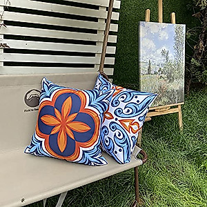 Hckot Outdoor Waterproof Throw Pillow Covers for Patio Furniture Set of 4 Floral Printed Boho Decorative Farmhouse Pillow Covers for Couch Garden Tent Balcony 18x18 inch