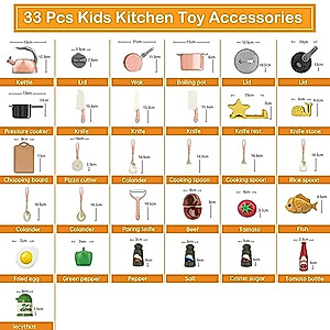 Zero Zoo 33Pcs Kids Kitchen Toy Accessories, Toddler Pretend Cooking Playset with Play Pots, Pans, Utensils, Cookware, Learning Gift for Girls Boys (Pink)