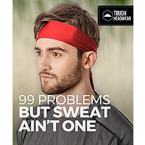 Tough Headwear Tie Headband for Men - Tennis Headband for Women, Sweat Band for Workout, Running, Football, Basketball, Athletics - Red