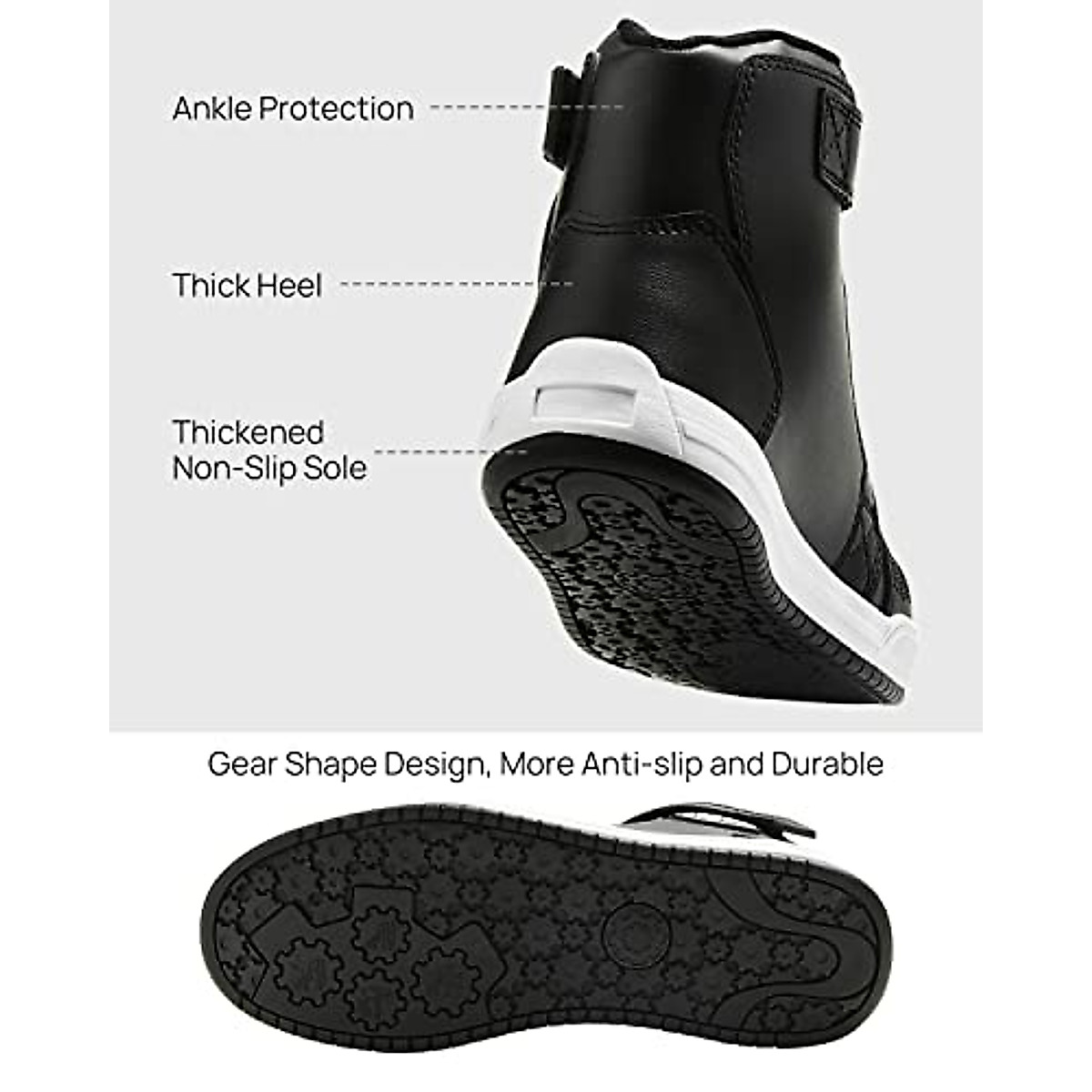 ILM Motorcycle Shoes for Men Black Waterproof Street Riding Protective Gear Breathable Powersport Anti-Slip Footwear with Ankle Support, Shift pad (Black,10.5)