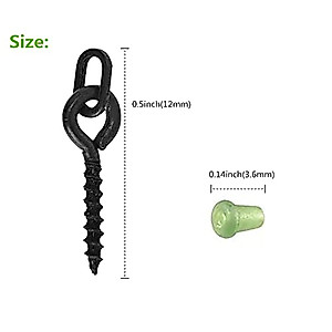Drchoer 50pcs Bait Screws with Oval Link Loop Swivels & 50pcs Hook Stops Rubber Shank Beads for Carp Fishing Terminal Rig Tackle Set (Green Stops + Oval Screws)