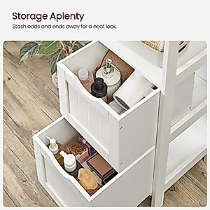 VASAGLE Bathroom Floor Cabinet, Bathroom Storage Organizer Rack Stand, Multifunctional Corner Unit, 2 Drawers, White UBBC42WT
